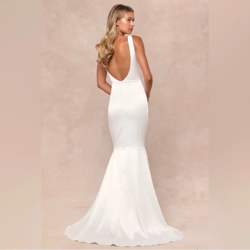 Lulus | Dresses | Nwt Lulus Luxe Loveliness White Satin Backless ...